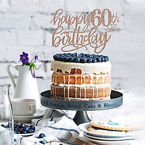 Happy 60th Birthday Cake Topper Rose Gold Glitter, 60th Anniversary Cake Topper 60 Birthday Cake Topper Rose Gold 60th Birthday Cake Decorations for Women