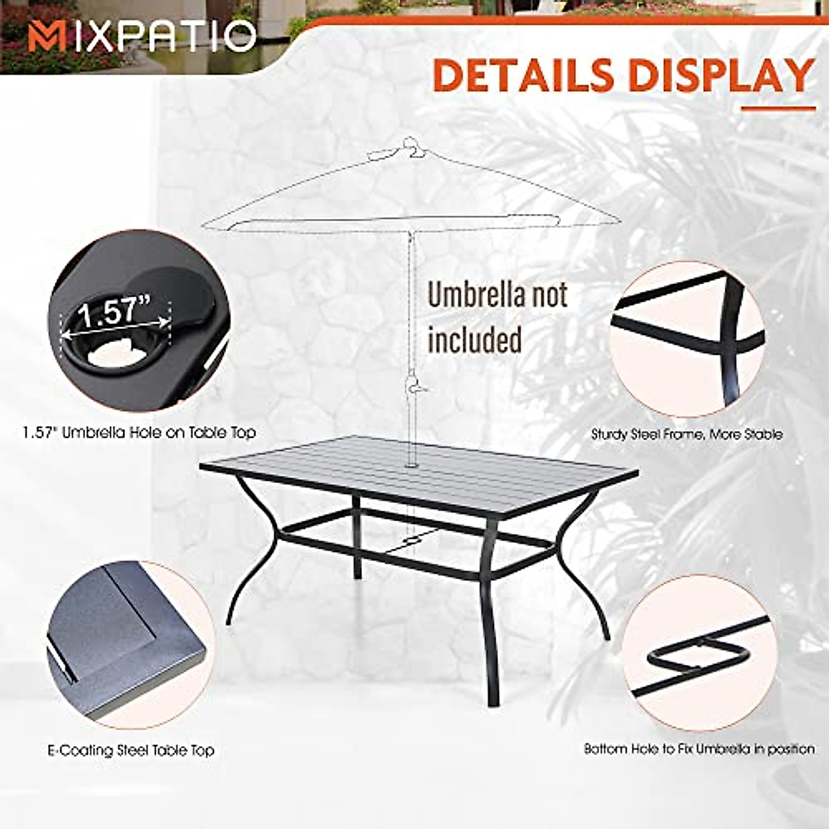 MIXPATIO Patio Dining Set 7 Piece Outdoor Furniture Set with 6 Brown Textilene Chairs and Metal Rectangular Table for Deck Garden Backyard Lawn Poolside