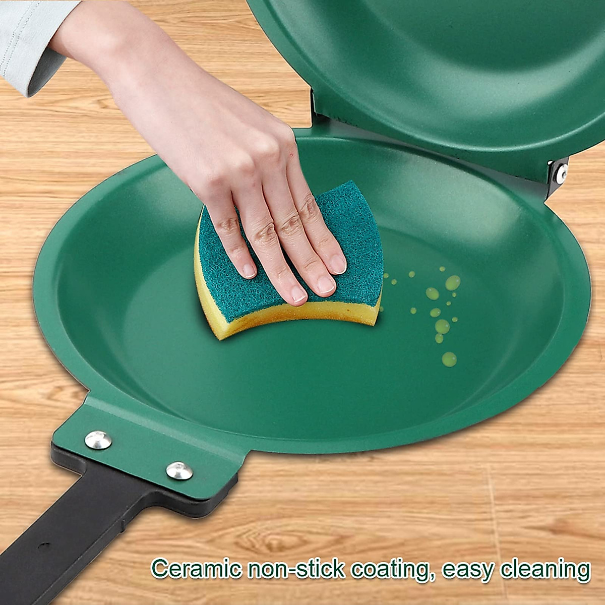 Double Sided Frying Pan, Non Stick Flip Folding Frying Pan Double Sided Ceramic Coated Frying Pan Non Stick Pan Heat Evenly On Both Sides for Pancakes Toasts Omelettes