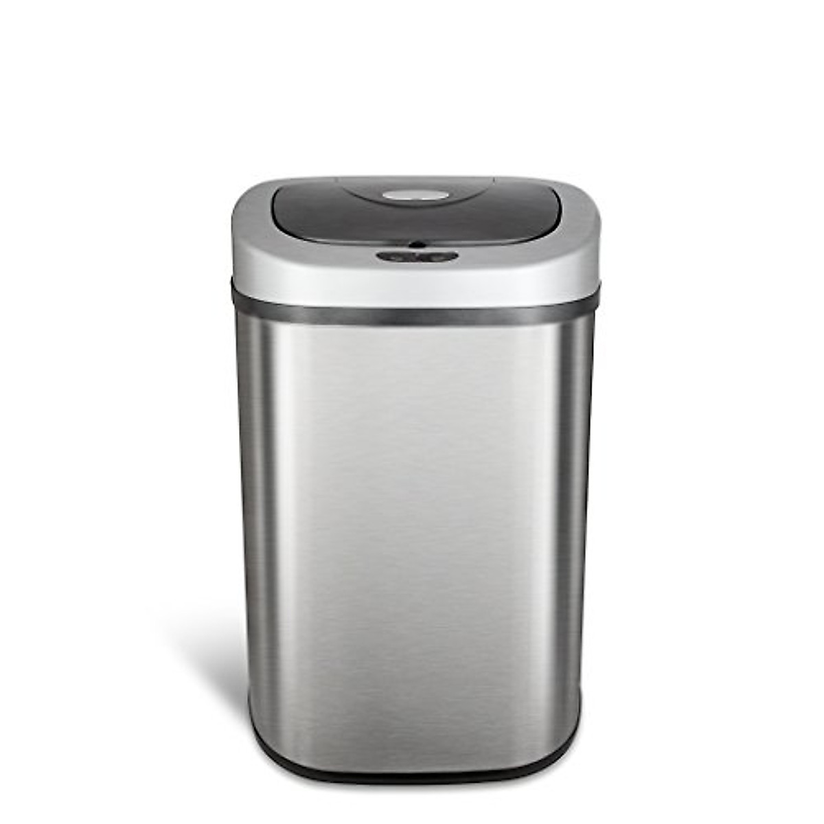NINESTARS Automatic Touchless Infrared Motion Sensor Trash Can with Stainless Steel Base & Oval, Silver/Black Lid, 21 Gal