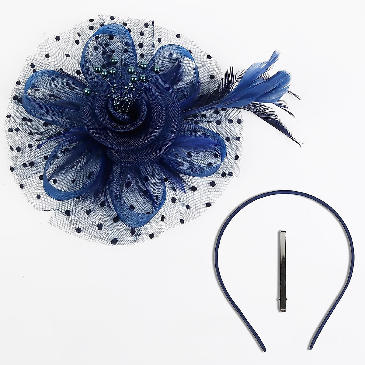 Fascinators Hats for Women Tea Party Headband Kentucky Derby Hats Fascinator Headpiece Navy Blue