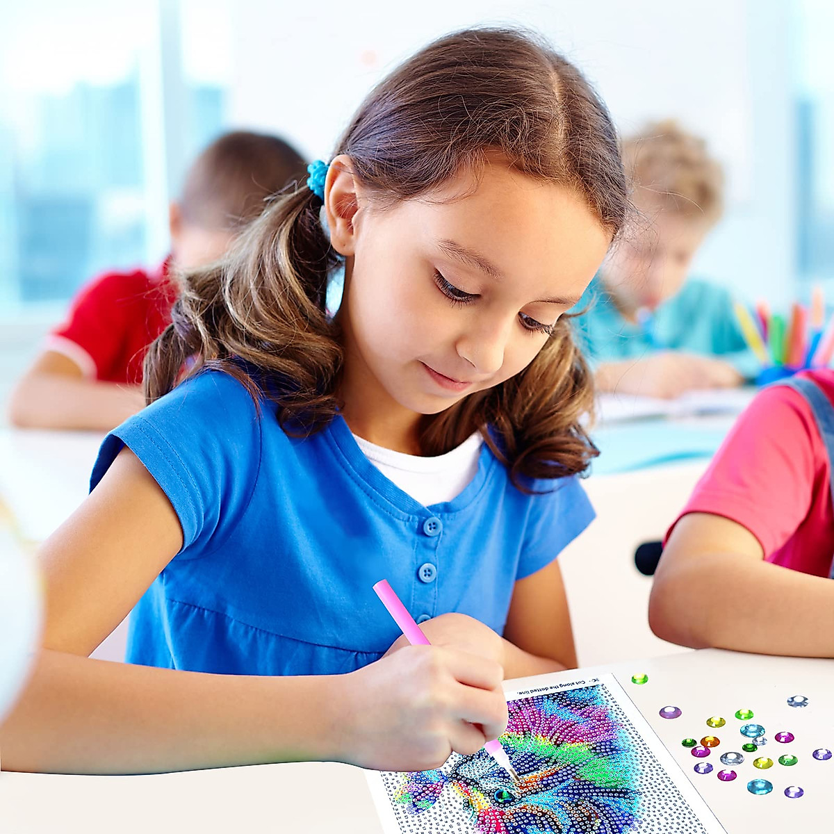 AyuqEjus 5D Diamond Painting Kits for Kids with 7.1"X7.1"Wooden Frame, Diamond Art for Kids Ages 6-12 by Number Kits DIY Painting Arts and Crafts,Diamond Dots for Kids Gift (cat-Butterfly)