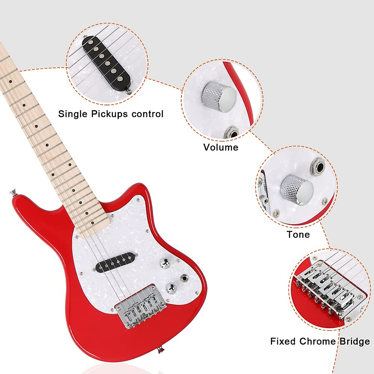 Ktaxon 30" Electric Guitar Kids Guitar Beginner Electric Guitar Kit with 5-watt Amp, Portable Bag, Adjustable Shoulder Strap, Plectrum, Power Wire and Wrench Tool(Red)