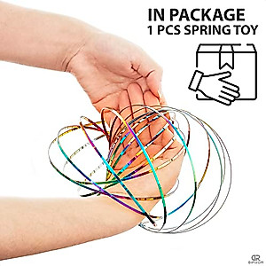 Flow Ring Spinner Ring Arm Toy - Magic Ring Game for Kids Arm Bracelet Kinetic Spiral Flow Ring Spring Toy - 3D Roll Rings Arm Slinky Metal Toy Stainless Ring - Infinity Loop Rainbow Kinetic Flow Ring