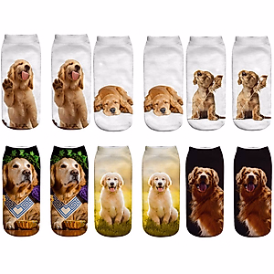 Angelteers Unisex's Lovely 3D Golden Retriever Ankle Socks for Young Dog Lover, Golden Retriever, 10.2 x 7.9 x 0.7 inches