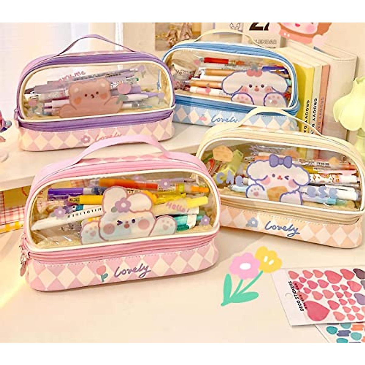 LaurelTree Kawaii Aesthetic Cute Pencil Case Bag Large Storage High Capacity Stationery with 2 Compartments Pouch Box Holder Organizer Office College School Adults Students Teens Girls Boys (Pink)…