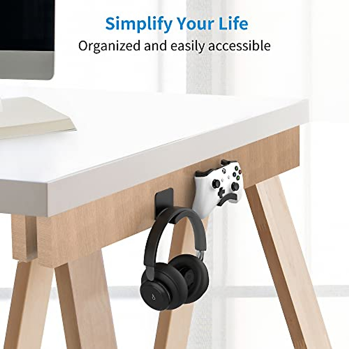 SOKUSIN Headphone Stand Headset Holder - Adhesive Gaming Earphones Hanger, Universal Desk Wall Mount Hook for All Headphone/Controller, Compatible with Beats, AirPods Max,Sony, JBL (Black)