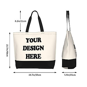Abybela Custom Tote Bags with Team Logo Text Picture for Women Personalized Shopping Handbag Add Your Design Customized Reusable Shoulder Travel Beach Bag Handmade Totes for Business Work