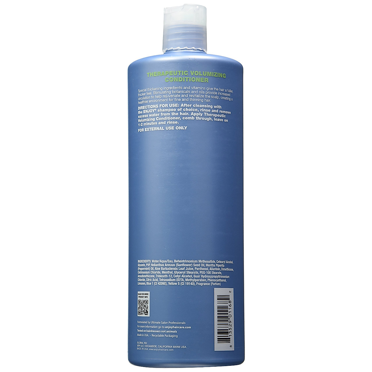 Enjoy Hair Care Therapeutic Volumizing Conditioner, 33.8 Fl Oz - Ph 4.5 - 5.5, For Damaged Hair, Hair Mask