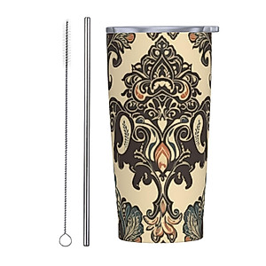 Asian Elephants print 20 oz Stainless Steel Tumbler With Lid And Straw Insulated Coffee Cup Portable Travel Mug For Cold And Hot Drinks