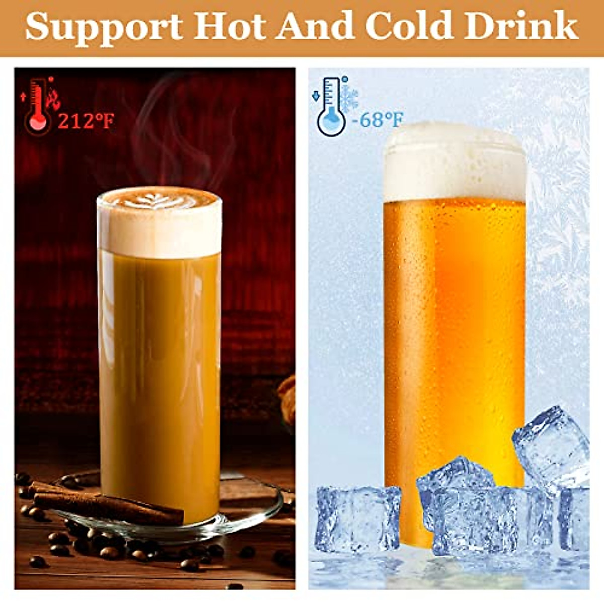 Glass Cups with Lids and Straws, 20 OZ Drinking Glasses with Bamboo Lids, Can Shaped Glass Cups, Reusable Clear Iced Coffee Cups for Smoothie, Juice, Milk, Whiskey, Soda, Tea, Water- 2 Pack