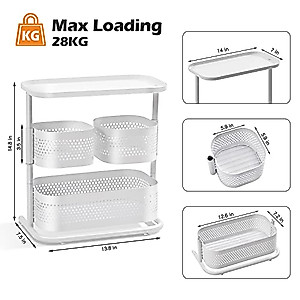 KINGRACK Bathroom Counter Organizer, 3 Tier Rotating Bathroom Storage Organizer, Vanity Tray Organizer for Bathroom Countertop, Kitchen Spice Rack,White