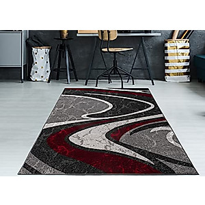 Ladole Rugs Innovative Spirals Abstract Pattern Area Rug Living Room Bedroom Entrance Hallway Carpet in Red Grey Black 5x8 (5'3" x 7'6" 160cm x 230cm) 5x7 8x10 9x12 2x10 4x6 feet