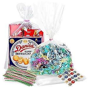 HOLYHOM Clear Cellophane Gift Bags Party Favor Bags with Bottom Gusset - 12x17 Inch,25 Pack