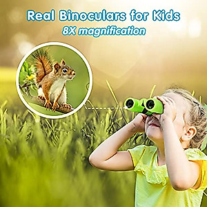 Binoculars for Kids, Gifts for 3-12 Year Boys Girls, Compact Kids Binoculars 8x21 High-Resolution for Bird Watching, Camping, Exploration, Hiking, Hunting, Sports Events and Safari Park (Green)
