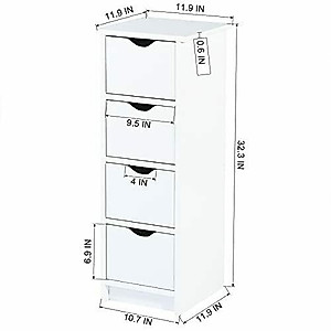 MAXCBD Nightstand Bedside Table Drawer Cabinet Floor Cabinets Storage with 4 Drawers for Bathroom Laundry Room Bedroom Fashion Pure Matt White Sleek Design Appearance Storage Tower Dresser