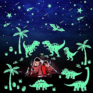 Dinosaur Room Decor for Boys, Glow in The Dark Stickers, Dinosaur Wall Decals, Footprints, Eggs, Animal Tree Glow in The Dark Stars for Kids Toddler Girls Bedroom, Living Room