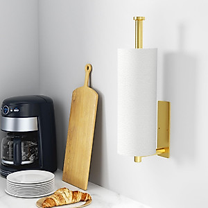 Paper Towel Holder - Self-Adhesive or Drilling, Gold Wall Mounted Paper Towel Rack for Kitchen, SUS304 Stainless Steel Kitchen Roll Holder Under Cabinet
