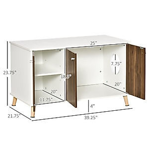 PawHut Cat Litter Box Enclosure Hidden Cat Furniture Cabinet Indoor, End Table with Adjustable Shelf Magnetic Door, White