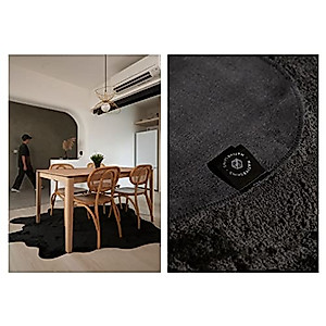 NativeSkins Faux Cowhide Rug Large (4.6ft x 6.6ft) - Black Midnight Cow Print Area Rug with No-Slip Backing