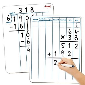 Dry Erase Long Division White Board,9 x 12 Multi-Digit Computation Double-Sided Dry Erase Board,Math Manipulatives White Board for Students,Classroom and Home,Small White Board Dry Erase (Division)