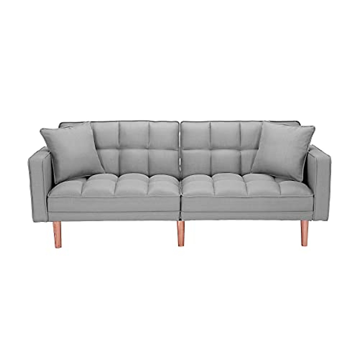 LCH Modern Tuft Futon Couch Convertible Loveseat Sleeper Reclining Sofa Bed Twin Size with Arms and 2 Pillows for Living Room, Light Grey