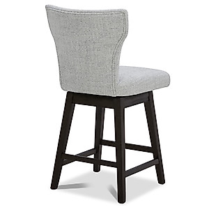 Watson & Whitely 360° Swivel Barstools Set of 2 for Kitchen Island, Easy to Clean Fabric Upholstered Counter Height Bar Stool with Back and Solid Wood Legs, 26" H Seat, White (Multi-Colored)