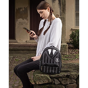 AI ACCESSORY INNOVATIONS Wednesday Nevermore Uniform Vegan Leather Cosplay Mini Backpack Purse, 10.5 Inches, Black