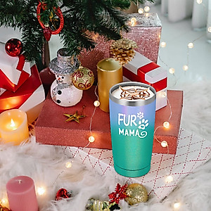 Cpskup Gifts for Mom, Fur Mama Stainless Steel Travel Tumbler, Mom Gifts for Mama Mom New Mom Mother Mommy Women Christmas Birthday Mother's Day, Insulated Travel Tumbler with 2 Lids (20 oz, Gradient)