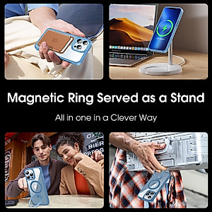 CASEKOO for iPhone 13 Pro Max Case Clear with Invisible Magnetic Stand, Compatible with MagSafe, Non-Yellowing, Military Drop Protection, Slim Ring Holder for Women Men 13 Pro Max Case, Blue