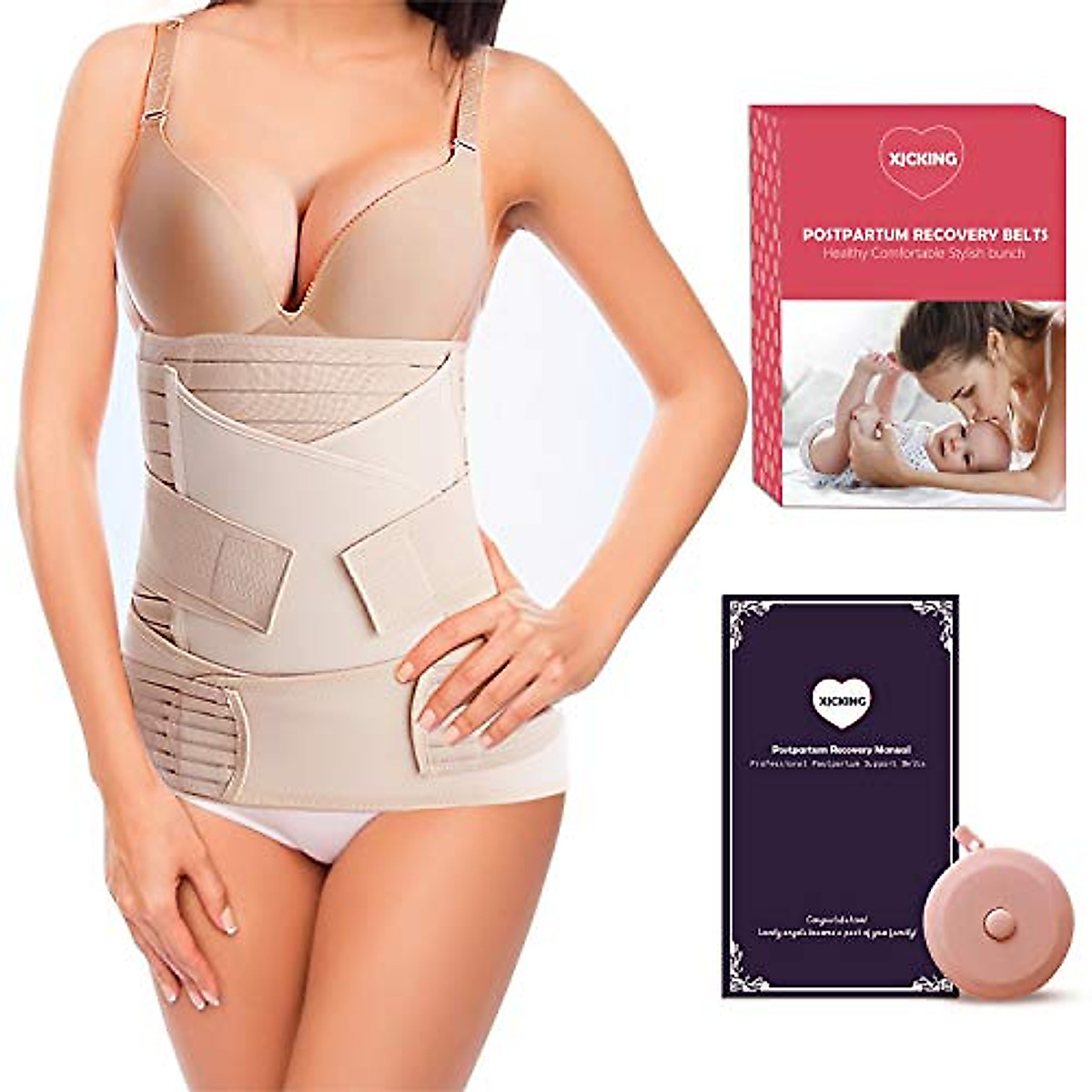 Postpartum Belly Band Wrap 3 in 1 Belt - C section Binder Waist Abdominal Recovery Support Girdles For Women - Post Delivery Tummy Bandit Corset Body Shaper Shapewear- Post Surgery Diastasis Recti