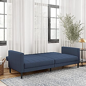 DHP Farnsworth 79 Inch Futon Sofa Bed, Upholstered Couch Sleeper with Tufted Seat, Mid-Century Modern, Navy
