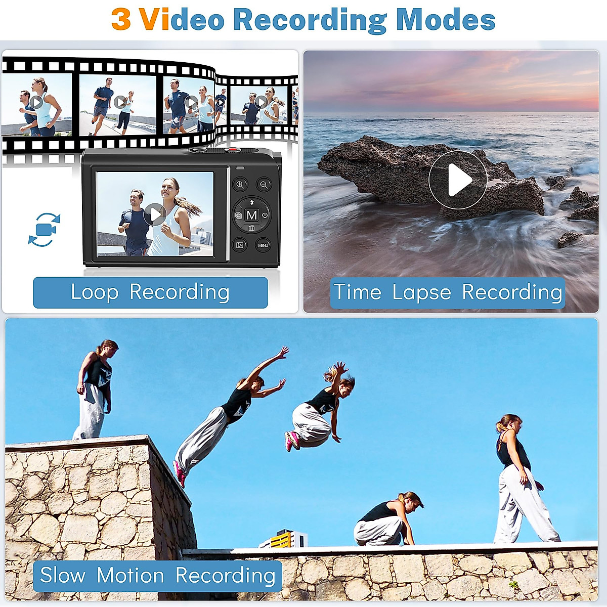 Saneen Digital Camera, FHD Kids Cameras for Photography, 4K 44MP Compact Point and Shoot Camera for Kids, Teens,& Beginners with 32GB SD Card,16X Digital Zoom, 2 Rechargeable Batteries-Black