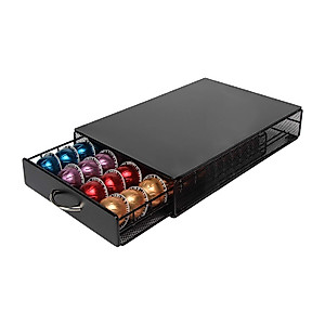 FlagShip Coffee Pod Holder Storage Drawer for Nespresso Vertuo Capsule Holder Organizer Drawer Tray with Mesh Shelves for Nespresso Vertuo Holder Black Metal (40 Pod VertuoLine)