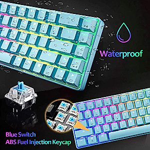 60 Percent Mechanical Gaming Keyboard Blue Switch 68 Keys Wired RGB 18 Backlit Effects,Lightweight Gaming Mouse 6400 DPI,Mousepad for Gamers,Typists(Blue)
