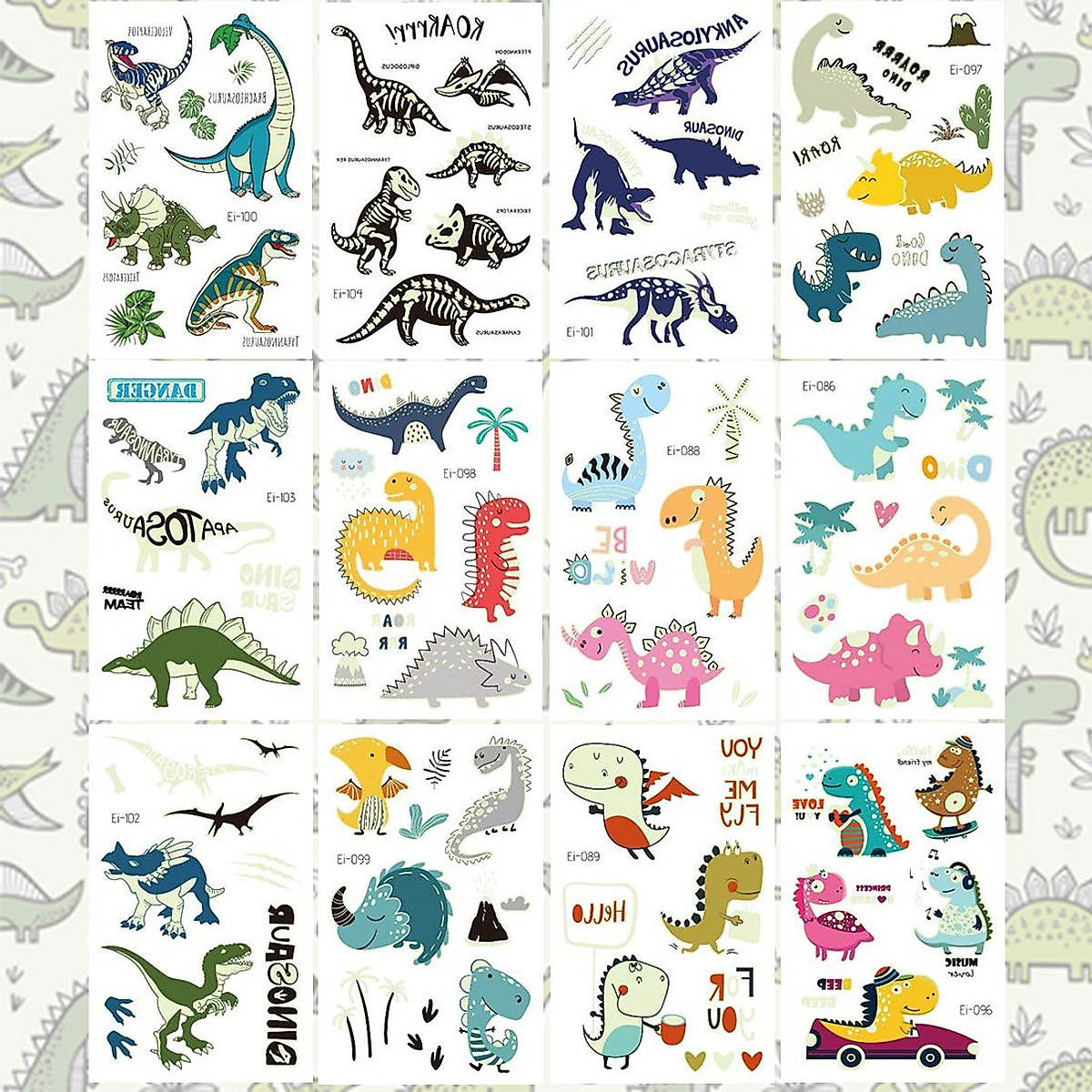 Ooopsiun Luminous Dinosaur Temporary Tattoos for Kids - 90 Styles Glow in The Dark, Dinosaur Birthday Party Decorations Supplies Favors for Boys Kids