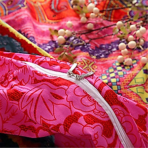 ABREEZE 3Pcs Bohemia Retro Bedding Ethnic Vintage Floral Duvet Cover Boho Bedding 100% Brushed Cotton Bedding Sets Damask Paisley Coloful Mandala Down Comforter Cover,Cal.King