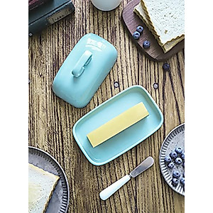 Better Butter Porcelain Butter Dish, Butter Dish with Lid, Butter Keeper - Hold 4oz East/West Coast Butter Stick and 8oz Kerrygold Butter - Easy to Grip, Turquoise