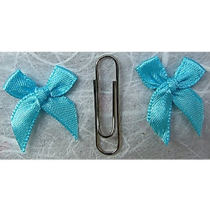 100 Tiny Satin Ribbon Bows Blue Sky Mini Embellishment Craft Artificial Applique Wedding Ribbon Size 7 mm.