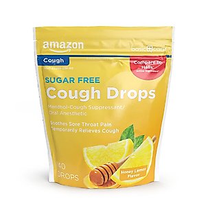 Amazon Basic Care Sugar Free Honey Lemon Cough Drops, 140 Count (Compare to Halls)
