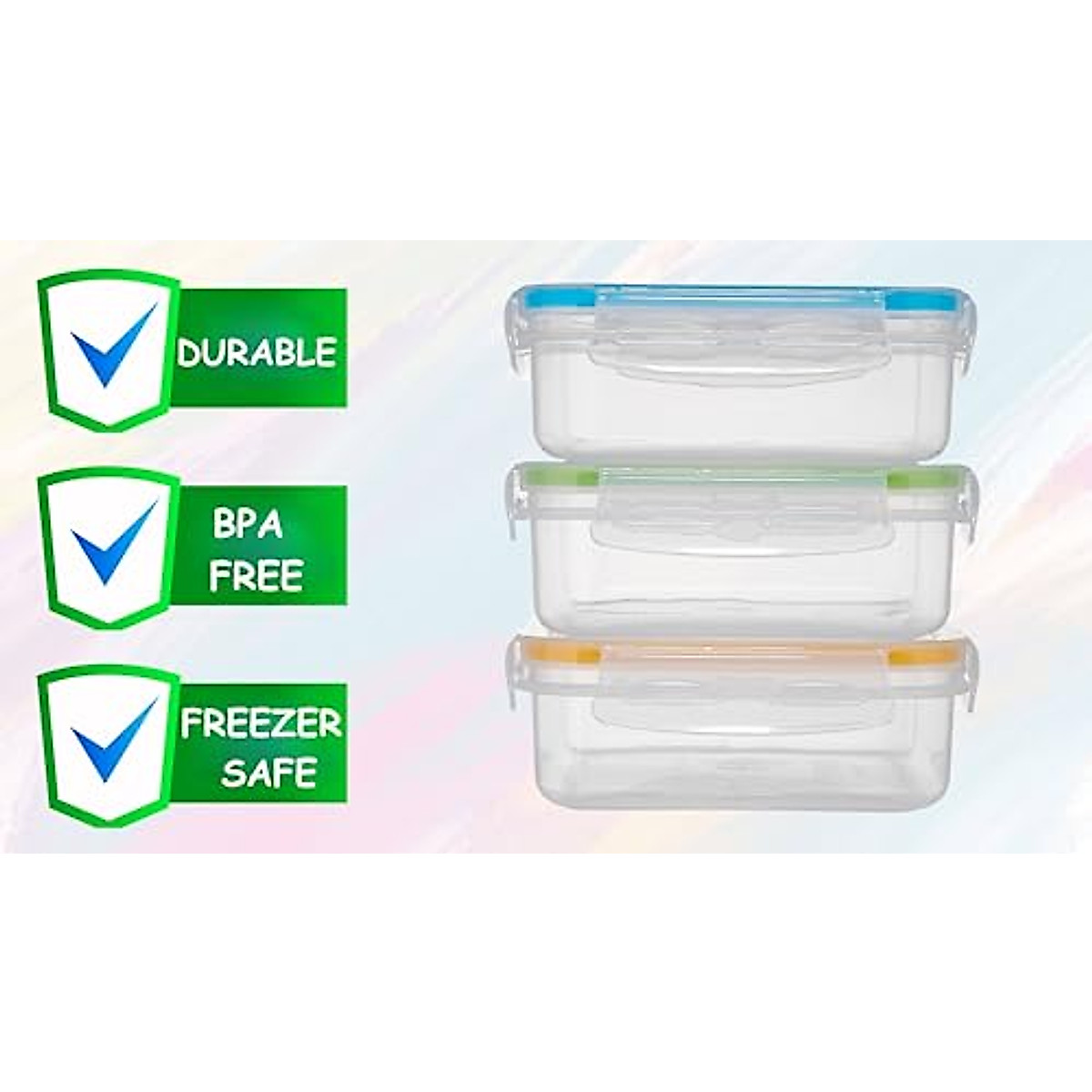 Kitchen & Cabana - Set of 3 - Fun Size Sandwich Containers - Reusable, BPA Free Plastic, Snap Shut Lids with Airtight Silicone Seal. Great for Sandwiches, Snacks and Storage (K&C-3PK)