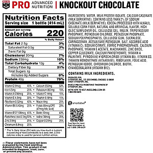 Muscle Milk Pro Advanced Nutrition Protein Shake, Knockout Chocolate, 14 Fl Oz Bottle, 12 Pack, 40g Protein, 1g Sugar, 16 Vitamins & Minerals, 6g Fiber, Workout Recovery, Packaging May Vary