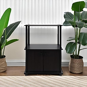 Freestanding Three Shelf Double Door Storage Floor Cabinet, Multi Room Use, Espresso Woodgrain Finish, No Tools Required, 23.75 Inch Width x 11.75 Inch Depth x 29.75 Inch Height