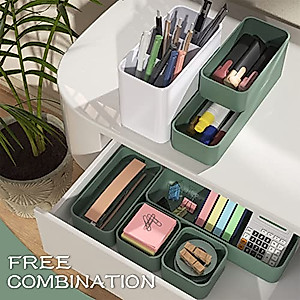 CHANCETSUI 6 PCS Stackable Drawer Organizers Set, Versatile Desk and Vanity Drawer Organizer Trays, Storage Bins for Makeup, Bathroom, Bedroom, Kitchen and Office, Green