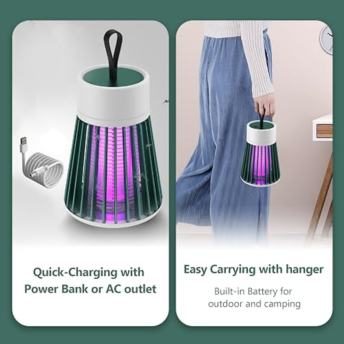 Bug Zapper Indoor Mosquito Dunks Mosquito Zapper Fly Traps Outdoor Fruit Fly Traps Portable Flying Insect Trap for Patio Garden Home Picnic Camping Green