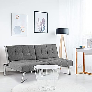 HOMEFLA Sofa Bed, Convertible Sofa with Sturdy Frame, Adjustable Sleeper Sofa for Living Room, Bedroom, Lounge, Dorm or Office Reception Room, 36" D x 65" W x 32" H, Grey