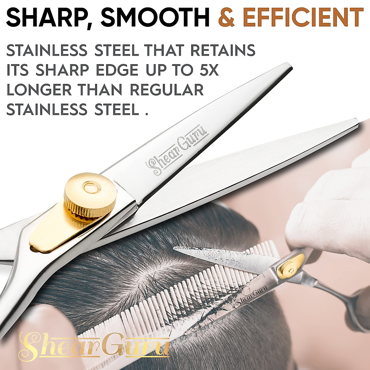 ShearGuru Professional Barber Kit/Salon Haircut Scissors Cutting Set - 6.5"-Straight Edge Razor Sharp Barber Scissors + Texturizing Thinning Shears Styling Hair for Women Men