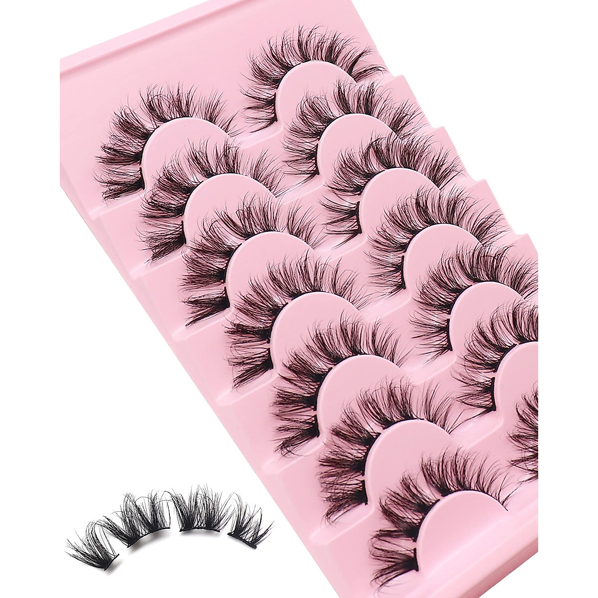 Fyonas Lash Clusters Cat Eye Lashes Lash Extension Wispy False Eyelashes 7 Pairs 3D Faux Mink Lashes Fluffy&Volume Lashes Pack | Lash Clusters 06