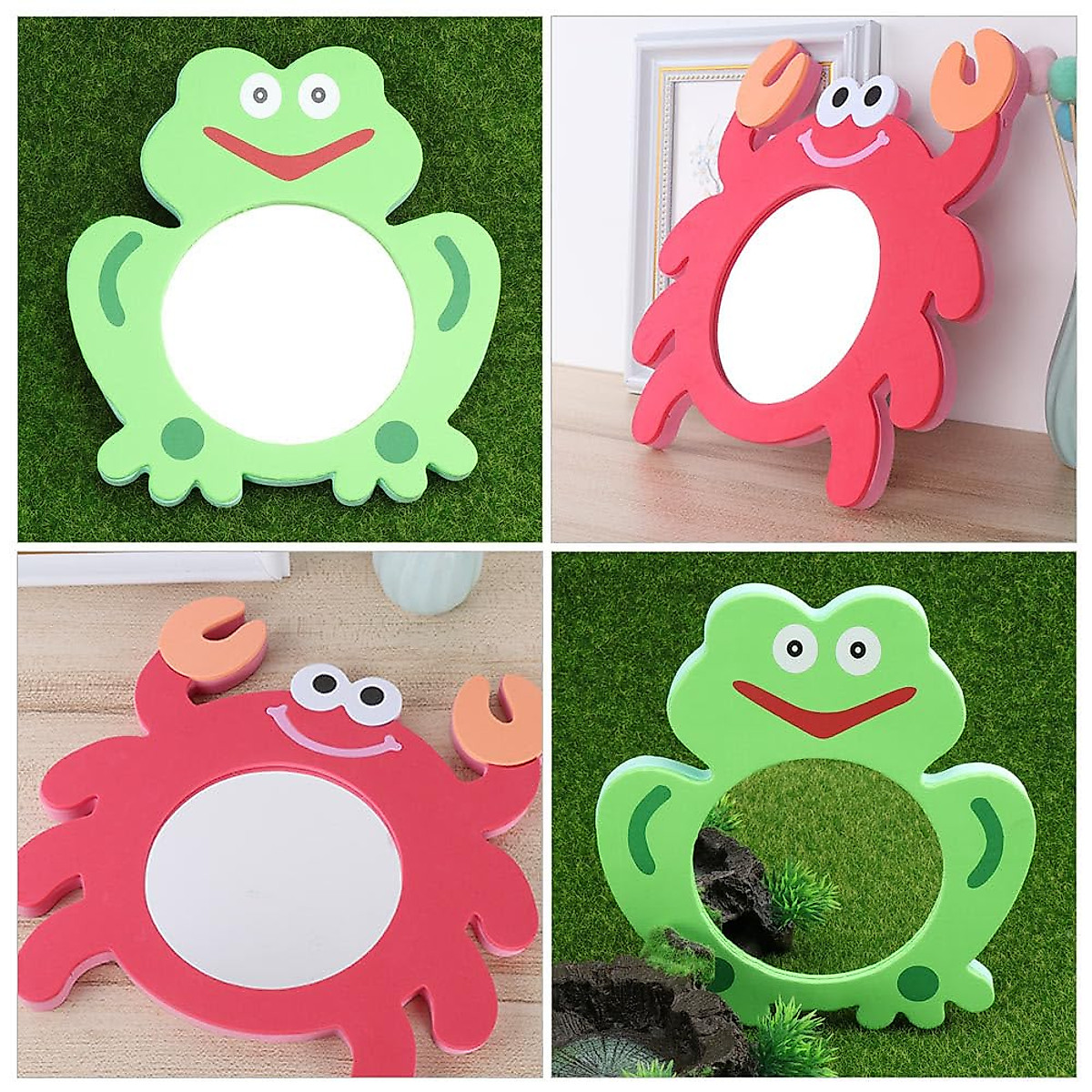 2pcs Mirror Bath Toy Baby Toddler Cartoon Frog Crab Mirror Bathing Plaything Water Toy for Kids Toddler