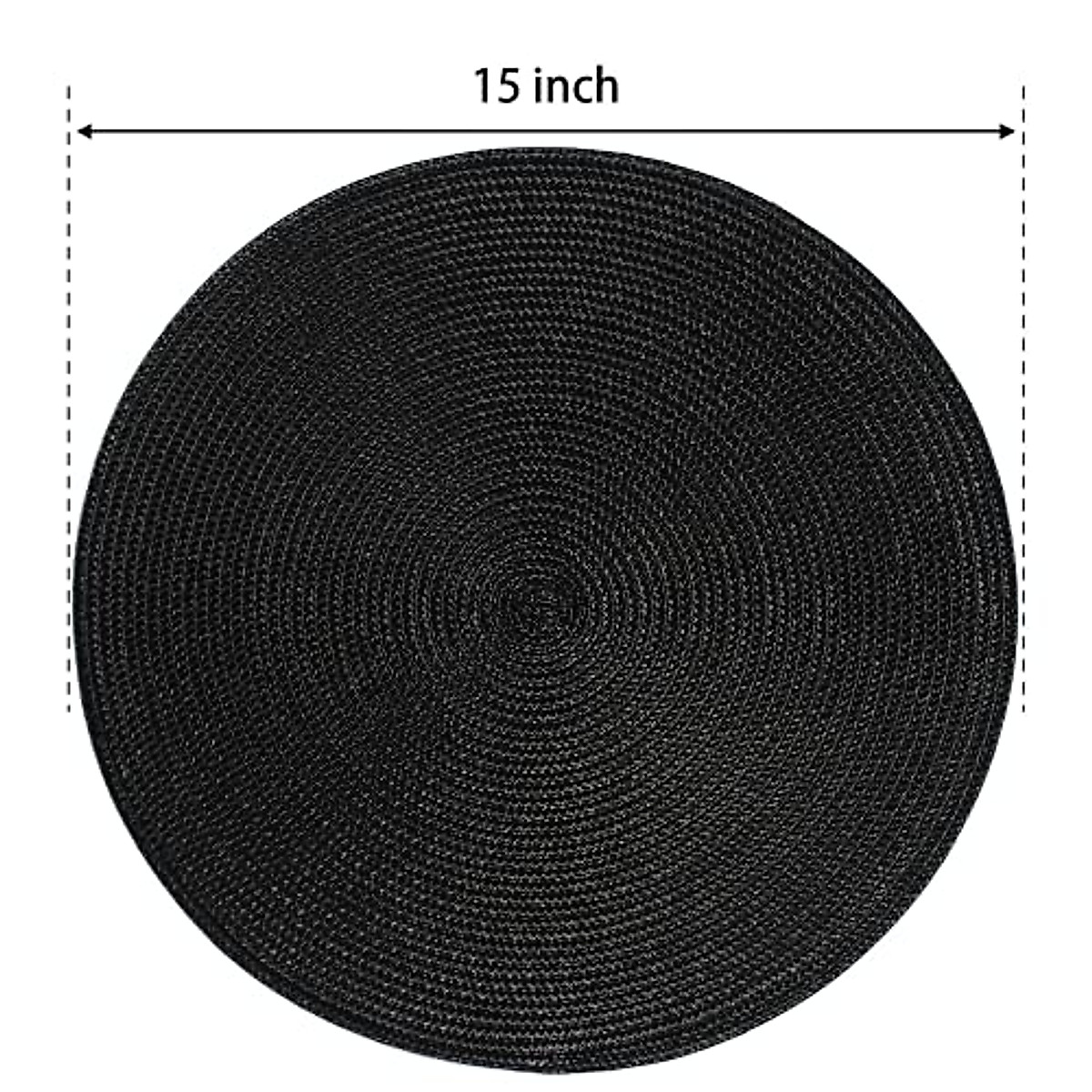 FunWheat Round Braided Placemats Set of 4 Table Mats for Dining Tables Woven Washable Non-Slip Place mats 15Inch (Black, 4pcs)